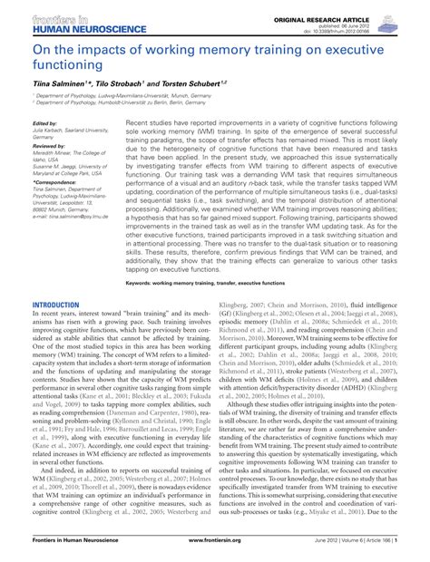 Pdf On The Impacts Of Working Memory Training On Executive Functioning Front Hum