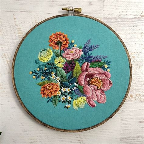 Flower Bright Rainbow Floral Bouquet Embroidery Hoop Art Etsy