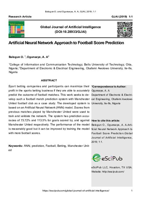 Pdf Artificial Neural Network Approach To Football Score Prediction
