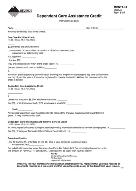 Form Dcac Dependent Care Assistance Credit Printable Pdf Download