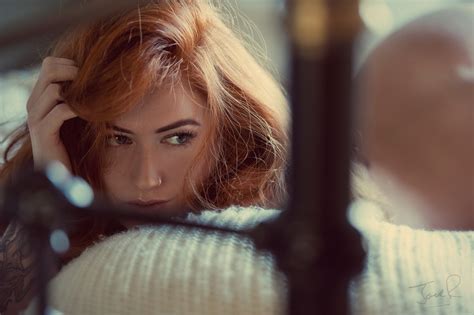 Wallpaper Face Women Redhead Model Nose Rings In Bed Hands In