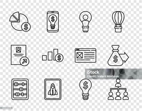 세트 라인 아바쿠스 계층 구조 오르간 차트 램프 전구머리 시작 프로젝트 개념 파이와 달러 빛과 돈 가방 아이콘 벡터 0명에 대한 스톡 벡터 아트 및 기타 이미지 Istock