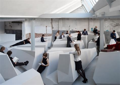 Futuristic Office Swaps Chairs And Desks For Work Landscape