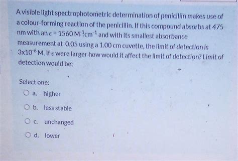 Solved A Visible Light Spectrophotometric Determination Of