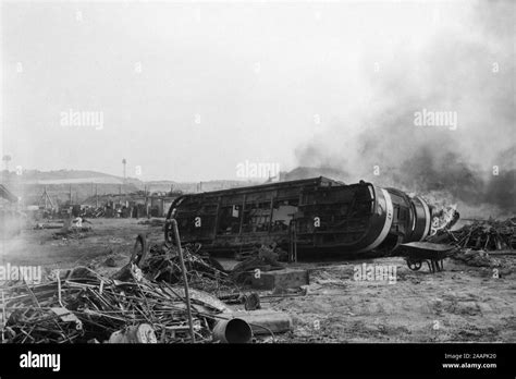 Leeds Standard Tram No 247 Burning In A Scrapyard After The Decommissioning Of The Tram Service