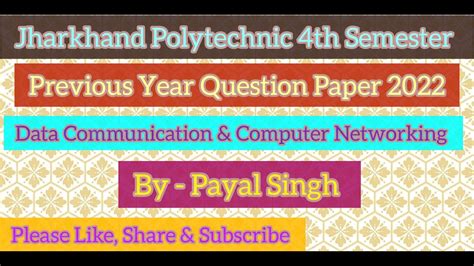 Jharkhand Polytechnic 4th Semester Dccn Pyq 2022 Cse Youtube