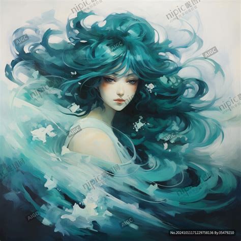 Ai创作图蓝色女孩插画 数字美女插画 长黑发插画 插画梦幻女孩 数字油画插画设计 Cg插画 长发少女插画 风美女插画 高精女孩原画稿 梦幻少女插画 风美人插画 Cg绘画 数字油画插画 女神插画