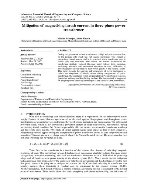 Mitigation Of Magnetising Inrush Current Pdf Transformer Electronics