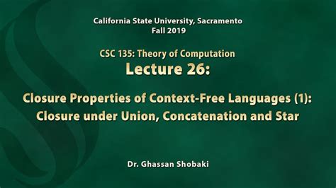 Theory Of Computation Lecture 26 Closure Properties Of Context Free Languages 1 Youtube