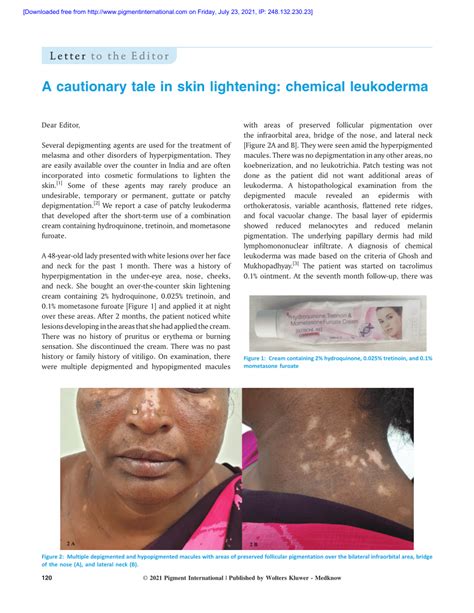 Pdf A Cautionary Tale In Skin Lightening Chemical Leukoderma