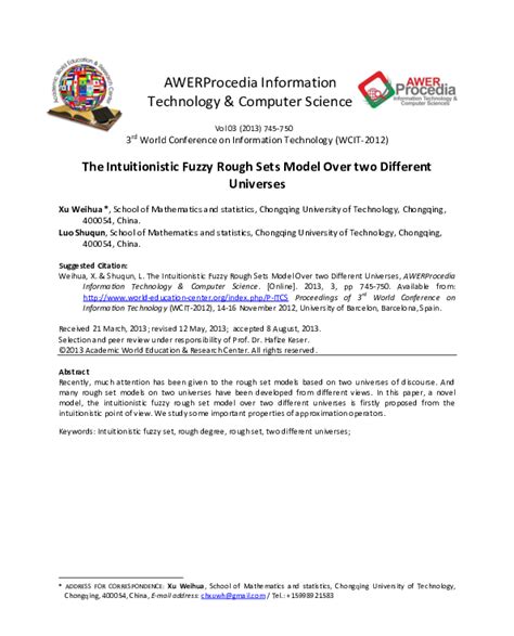 Pdf The Intuitionistic Fuzzy Rough Sets Model Over Two Different
