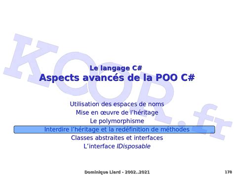 Le langage C Le langage C Aspects avancés de la POO C