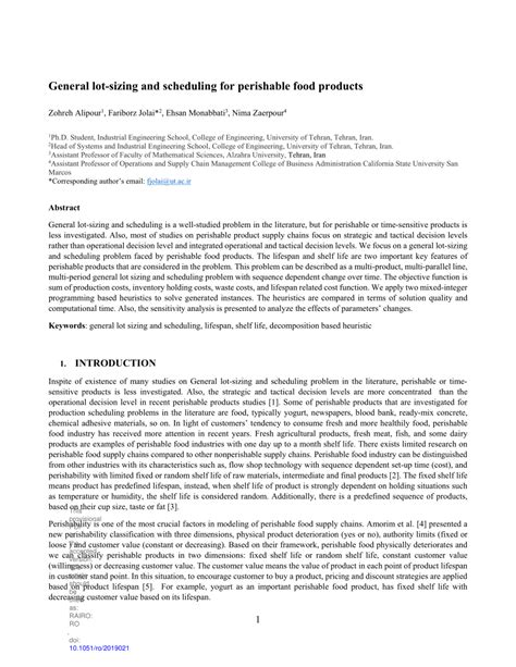 Pdf General Lot Sizing And Scheduling For Perishable Food Products