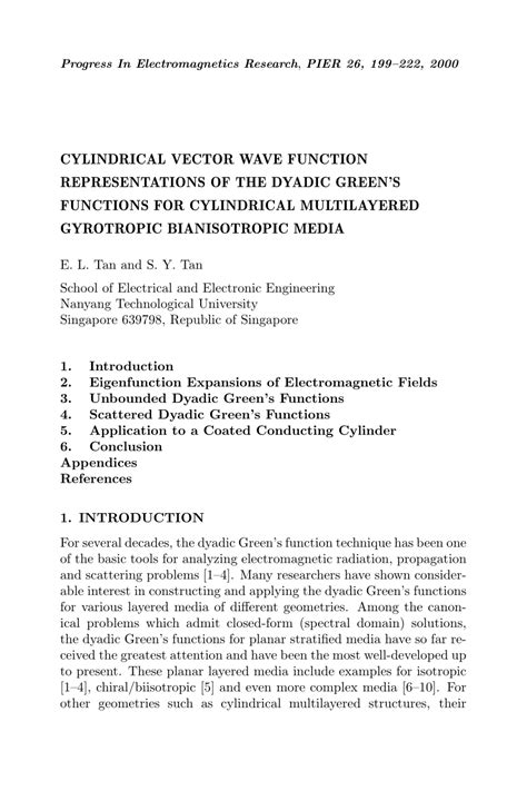 Pdf Cylindrical Vector Wave Function Representations Of The Dyadic Greens Functions For