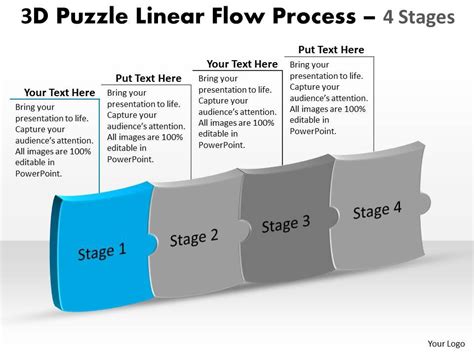 D Puzzle Linear Flow Process Stages Template Presentation Sample Of PPT Presentation