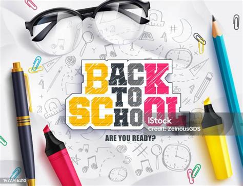 학교 벡터 배경으로 돌아갑니다 학생 용품 요소가 있는 멍청한 배경의 학교 텍스트로 돌아갑니다 교육에 대한 스톡 벡터 아트 및 기타 이미지 Istock