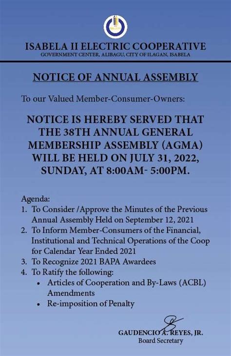 Notice Of Annual Assembly
