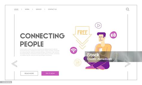 무료 다운로드 서버 방문 페이지 템플릿에서 토런트 데이터 불법 복제 젊은 남자 컴퓨터 사용자 다운로드 전송 및 인터넷 Gratis에서 파일 공유 정보 기술 선형 벡터 그림