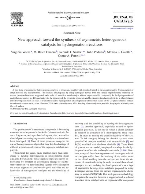Pdf New Approach Toward The Synthesis Of Asymmetric Heterogeneous Catalysts For Hydrogenation