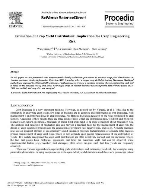 PDF Estimation Of Crop Yield Distribution Implication For Crop