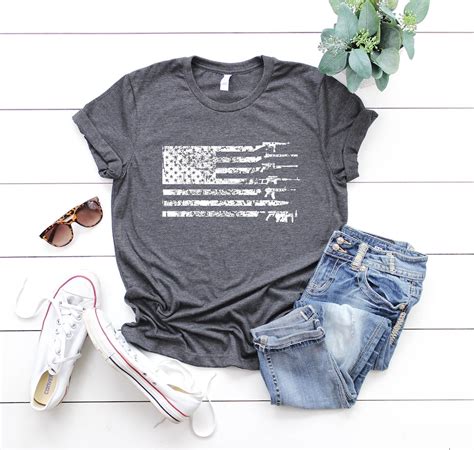 American Flag Guns Shirt Usa Veterans Day Tee 4th Of July Long Sleeve Usa Flag With Guns