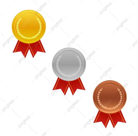 Medals With Red Ribbons On White Background