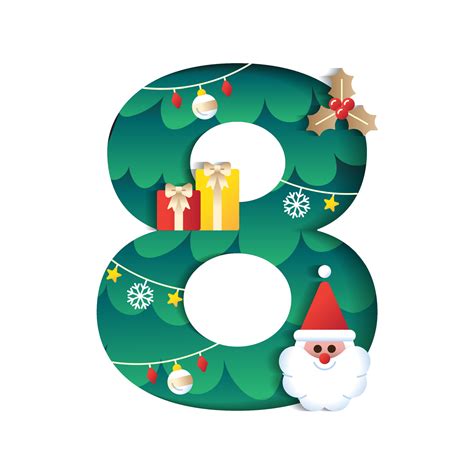 8 Numeric Number Alphabet Cute Merry Christmas Concept Santa Claus T Mistletoe Christmas Tree