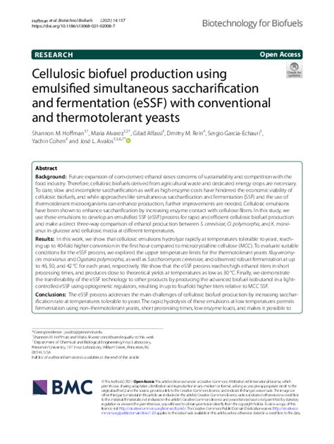Pdf Cellulosic Biofuel Production Using Emulsified Simultaneous