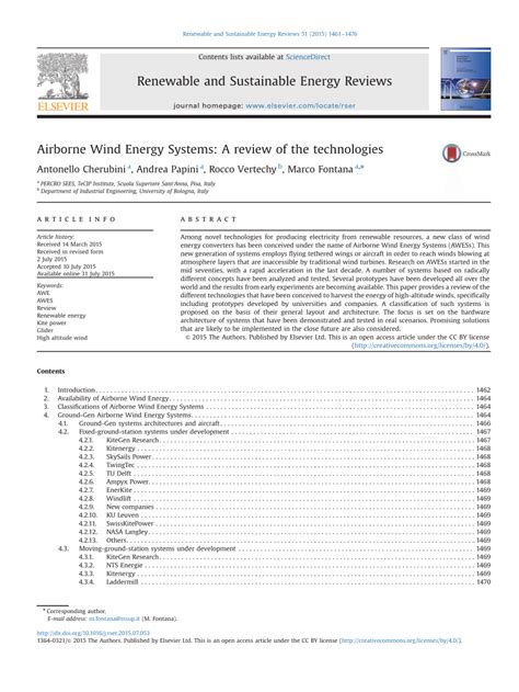 Pdf Airborne Wind Energy Systems A Review Of The Technologies