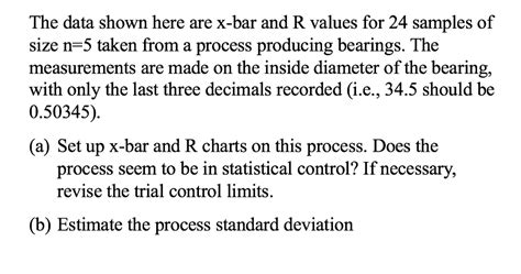 Solved The Data Shown Here Are X Bar And R Values For Chegg Com