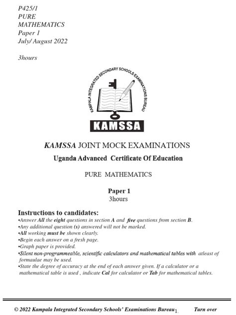 Kamssa Joint Mock Examinations Pure Math Pdf Equations Classical Geometry