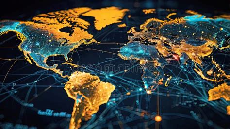 Abstract Digital World Map Global Network And Communication Concept Data Transfer And Cyber