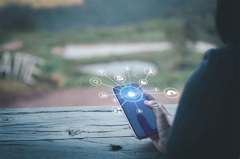 Business Woman Holding Smart Phone With Network Security Icon Protection Network Security