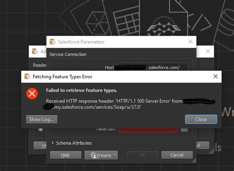 Why Am I Getting A 500 Error Or Schema Error When Trying To Access Salesforce From Fme It Seems