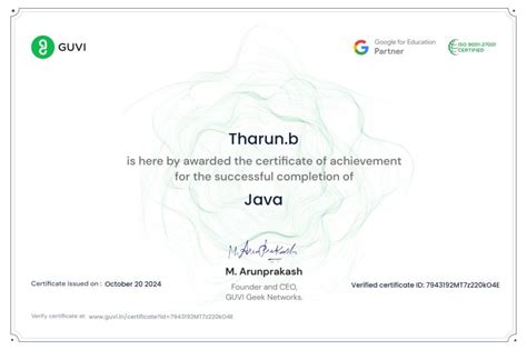 Tharun B On Linkedin Java Guvi Programming Continuouslearning Techjourney