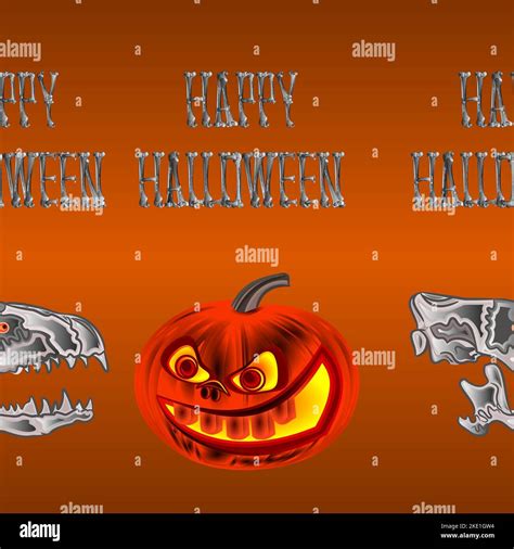 Border Seamless Background Happy Halloween Inscription Of Bones Scary
