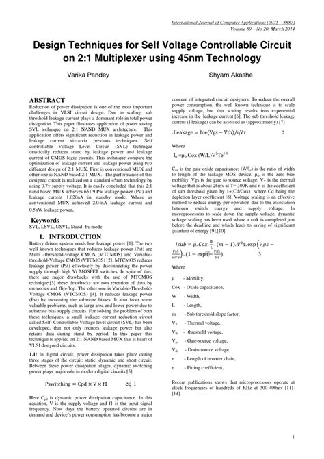 Pdf Design Techniques For Self Voltage Controllable Circuit On 2 1 Multiplexer Using 45nm