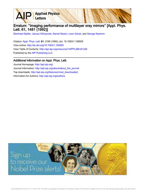 Pdf Erratum ‘‘imaging Performance Of Multilayer X‐ray Mirrors [appl Phys Lett 61 1481