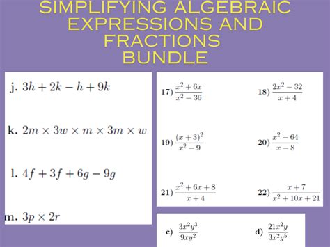 Simplifying Algebraic Expressions And Fractions Bundle Teaching Resources
