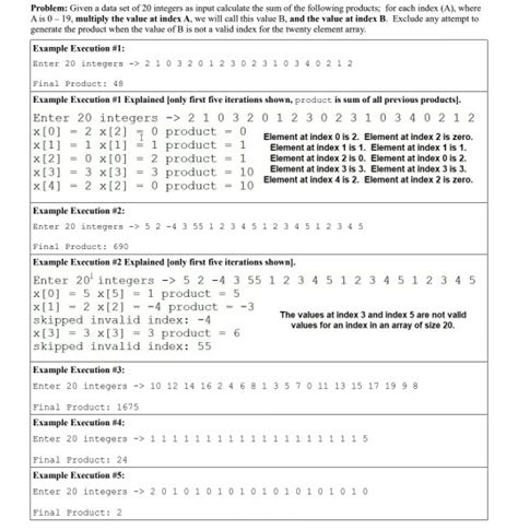solved problem given a data set of 20 integers as input