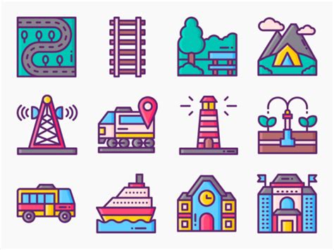 Infrastructure Facilities Icon Set Flat Icons