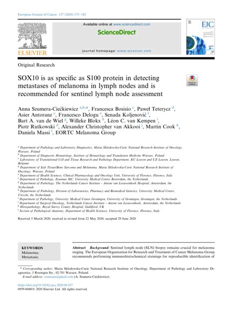 Sox10 Is As Specific As S100 Protein In Detecting Metastases Of
