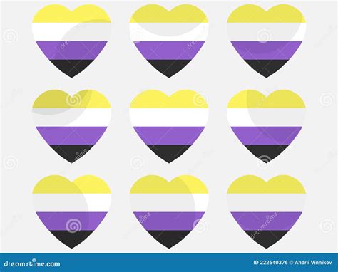 Hearts With Nonbinary Flag Icon Set Nonbinary Pride Day Lgbt Sexual