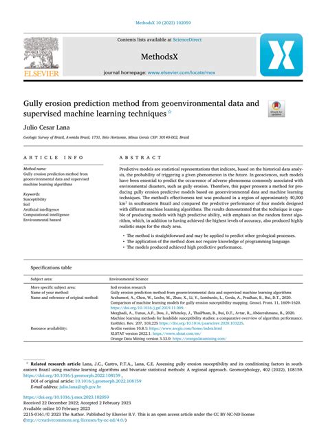 Pdf Gully Erosion Prediction Method From Geoenvironmental Data And