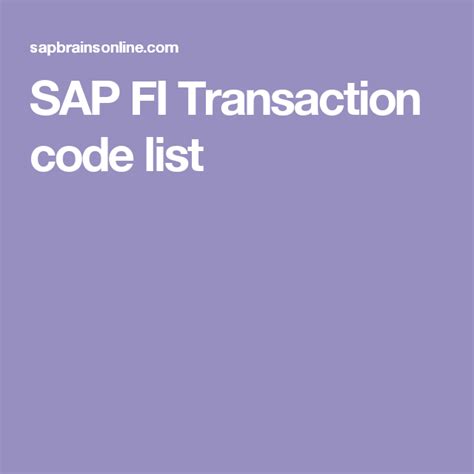 SAP FI Transaction Code List