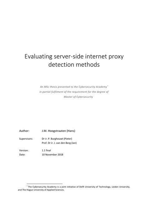 Pdf Evaluating Server Side Internet Proxy Detection Methods Msc Thesis