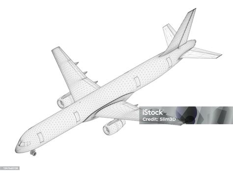흰색 배경에 격리 된 여객기 와이어 프레임 등등 측정 보기 3d 벡터 일러스트레이션 와이어 프레임 모델에 대한 스톡 벡터 아트 및 기타 이미지 와이어 프레임 모델
