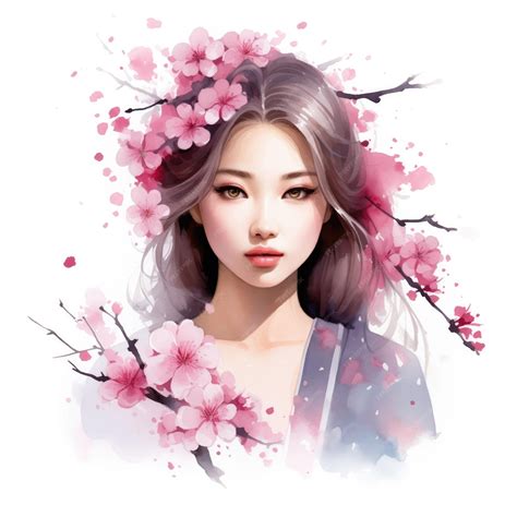 Premium Vector Japanese Girl With Cherry Blossom