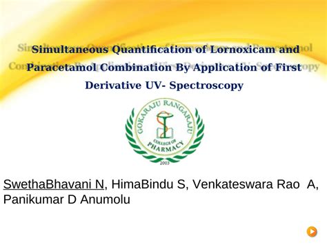Pdf Simultaneous Quantification Of Lornoxicam And Paracetamol By Application Of First
