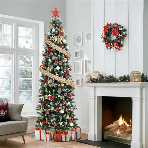 Acekool Clearance 7 5 Ft Pre Lit Pencil Christmas Tree Slim